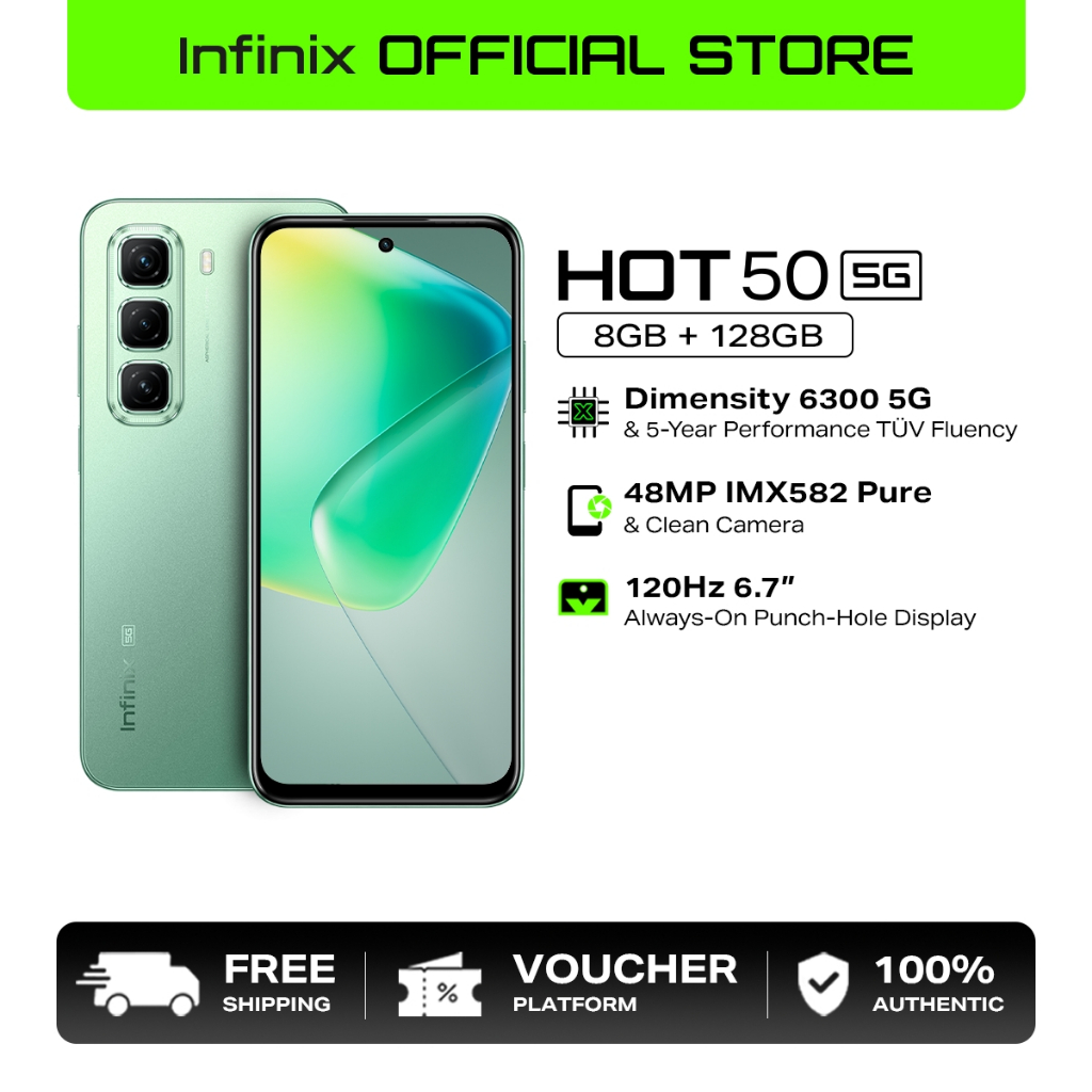 Infinix HOT 50 5G, (up to 16GB [8GB + 128GB], MediaTek D6300, 48MP ...