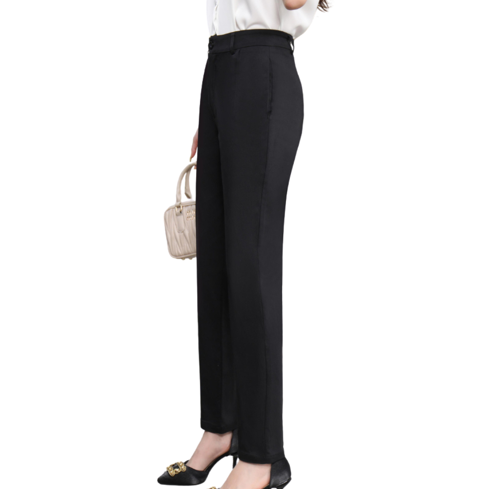Stretchable High Waist Black Slacks Pants With Hidden Side Pockets 7002 ...