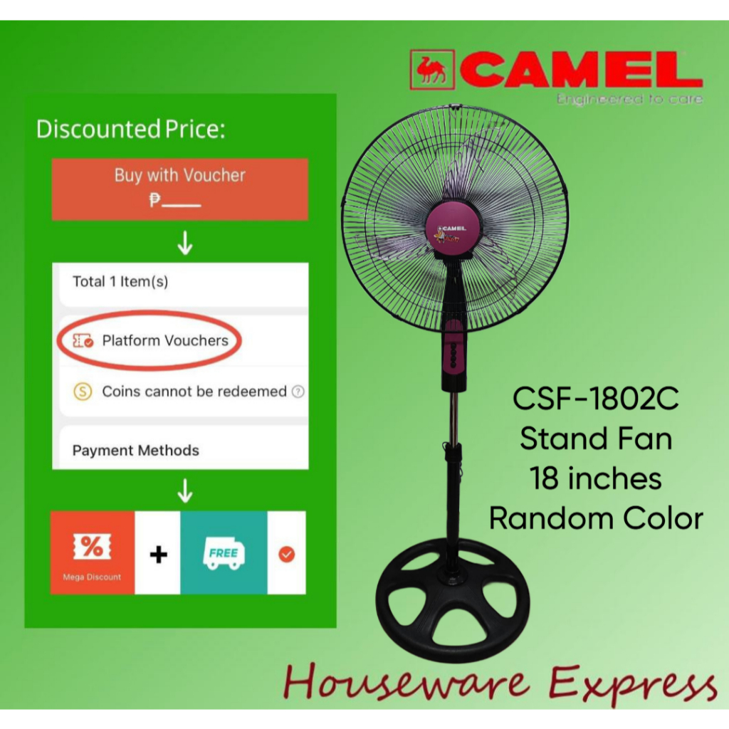 Camel CSF1802C Stand Fan 18 inches CSF-1802C (Random Color) (Houseware ...