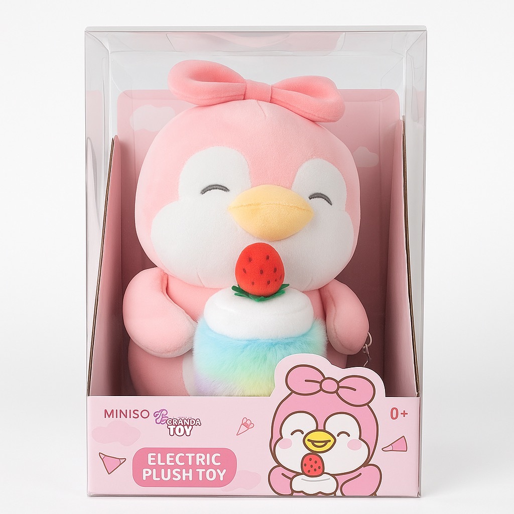 Miniso Mini Family - 8in. Singing Birthday Cake Pink Penguin Electric ...