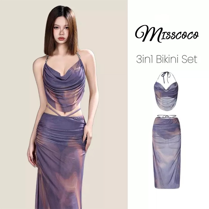 Misscoco Rendering Style 3in1 Bikini Set Beach Bathing Suit Halter Neck ...