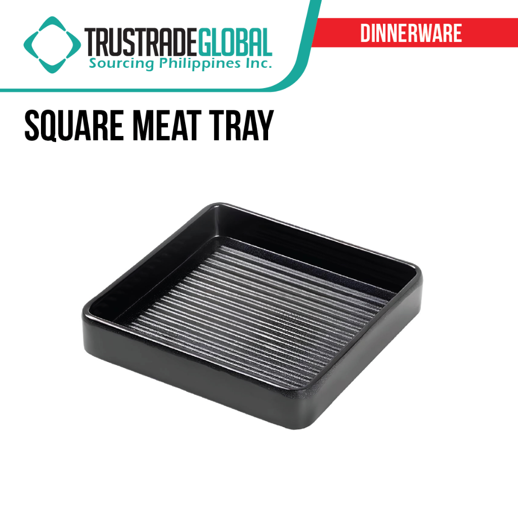 Melamine Stackable Square Meat Tray Black Serving Plate Samgyupsal Raw ...