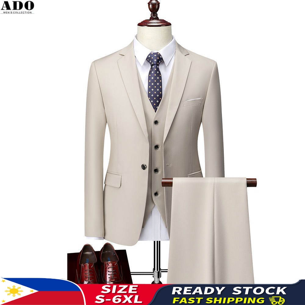 (Local Delive)Beige 3 in 1Business Suits Sets Slim Formal Apricot ...