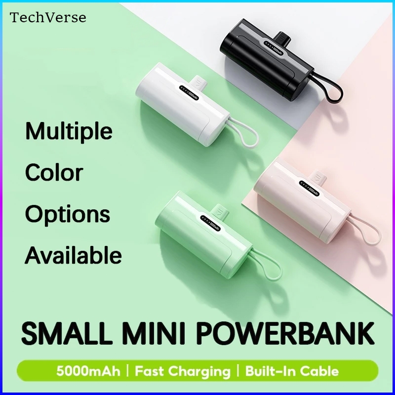 TechVerse Powerbank 5000mAh Mini Portable Fast Charging Built in cable ...