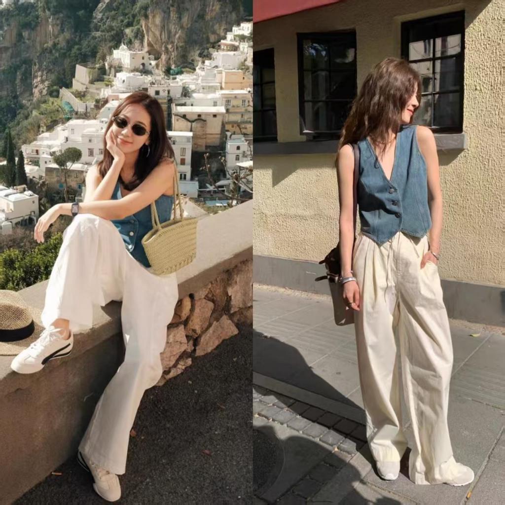 Kinwoo Denim Waistcoat Vest with adjustable back belt | Shopee Philippines