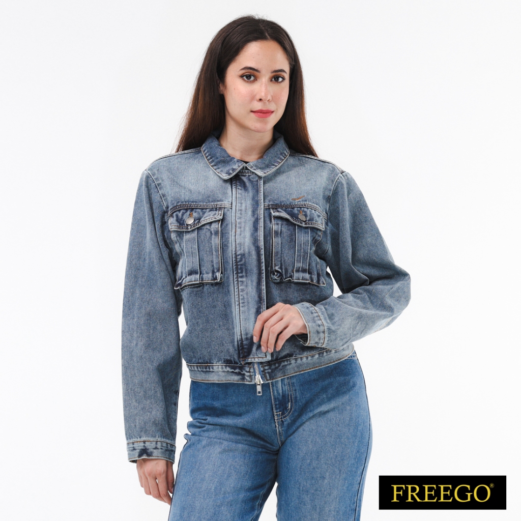 Freego Ladies Denim Jacket Long Sleeves APT10-0057 | Shopee Philippines