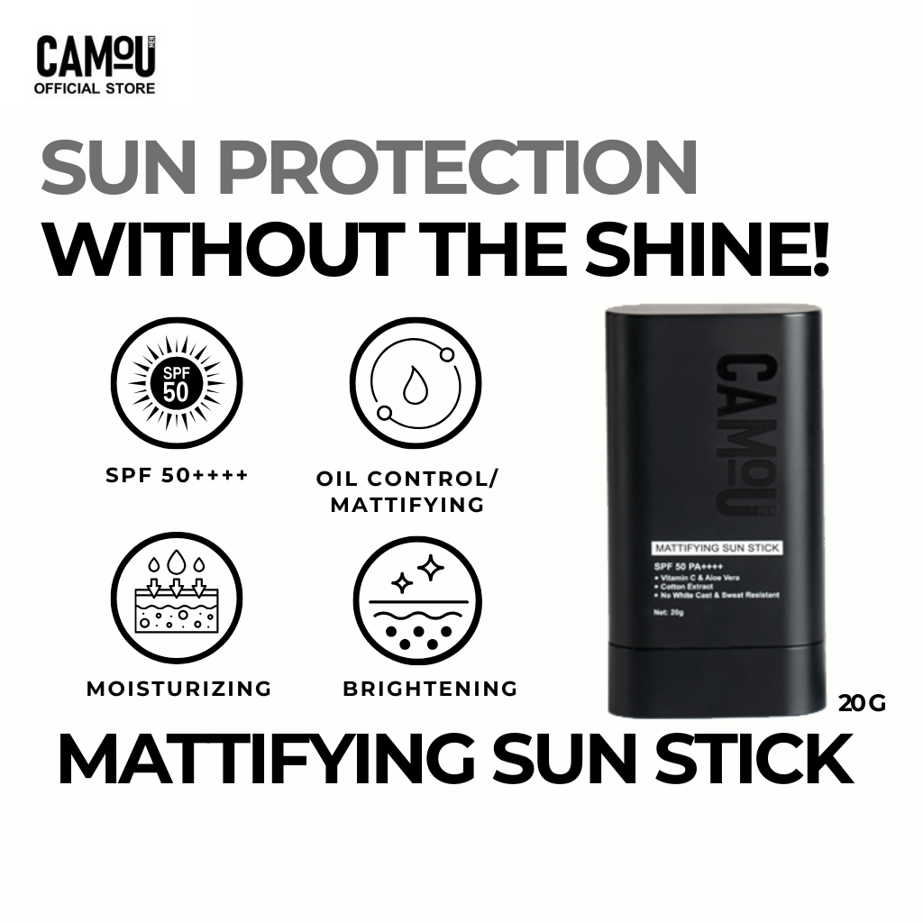 20g Camou Men's Mattifying Face Sunscreen Stick SPF 50 PA Oil Control ...