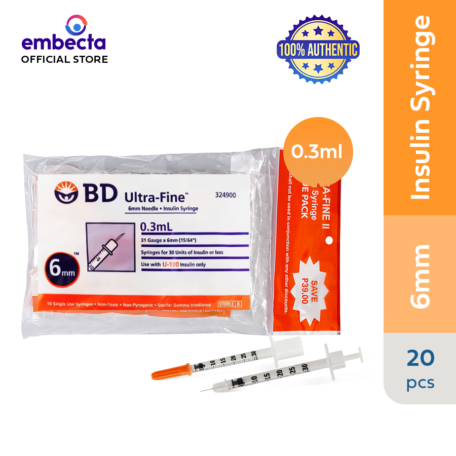 BD Ultra Fine 6mm Insulin Syringe 0.3ml 31GA Value Pack (Pack of 20) | Shopee Philippines