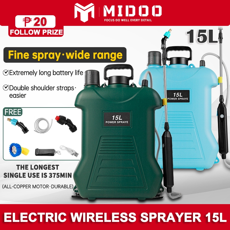 MIDOO Electric Sprayer 15L Agriculture Rechargeable Automatic Power ...