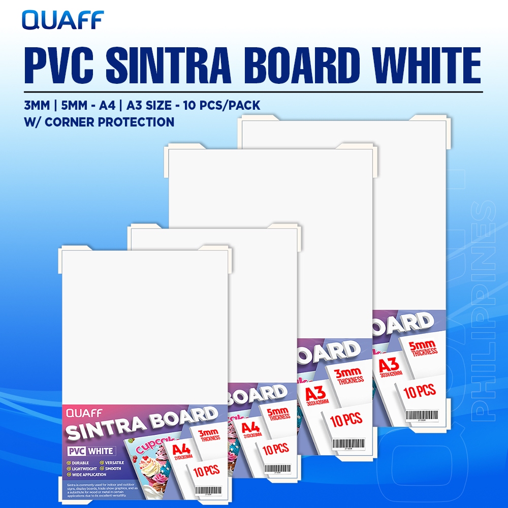 Quaff PVC SINTRA Board White w/ Corner Safety Protection 10pcs A4/A3 Size (3mm/5mm Thick ...