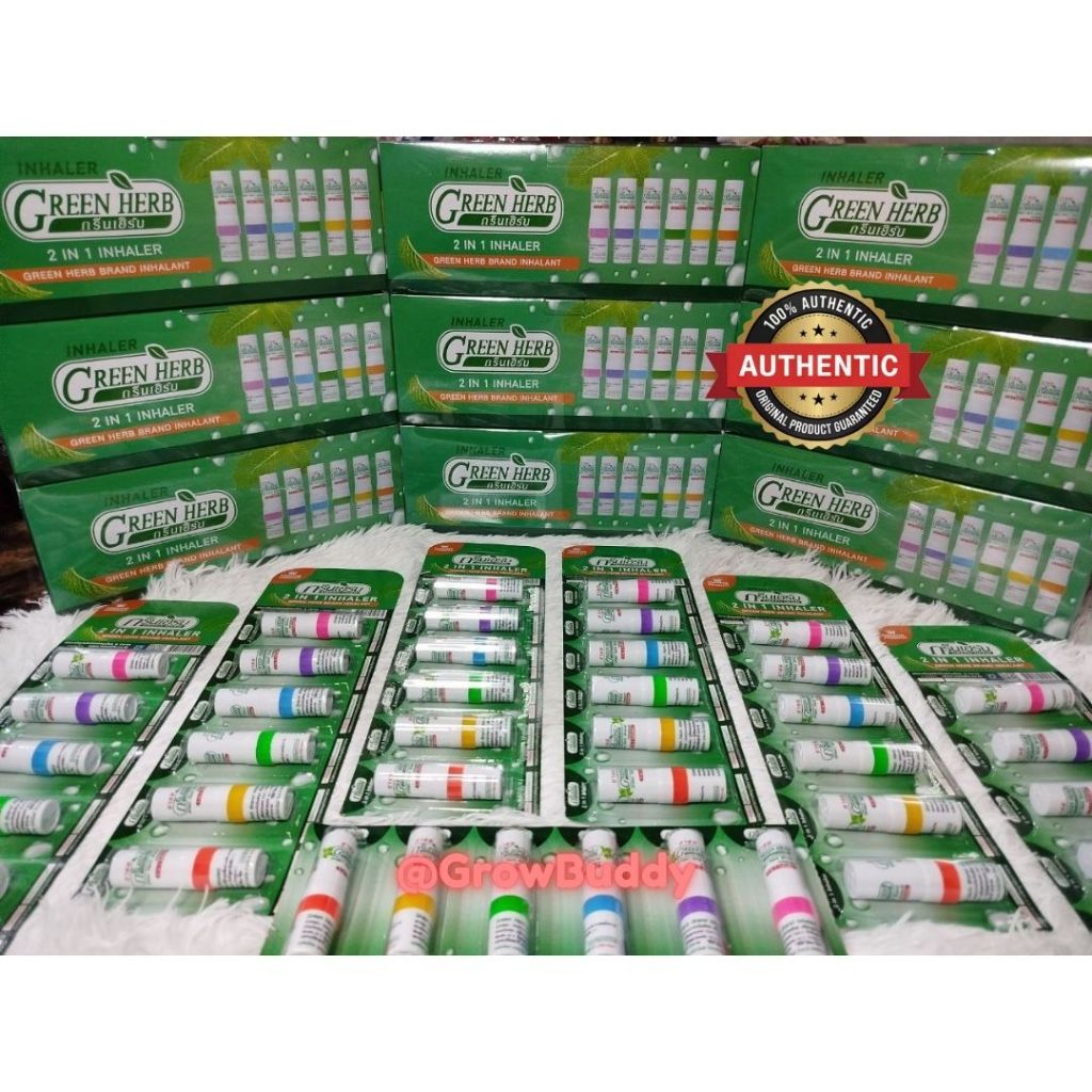 AUTHENTIC Thailand GREEN HERB 2 IN 1 INHALER MENTHOL 72% Random GREEN ...