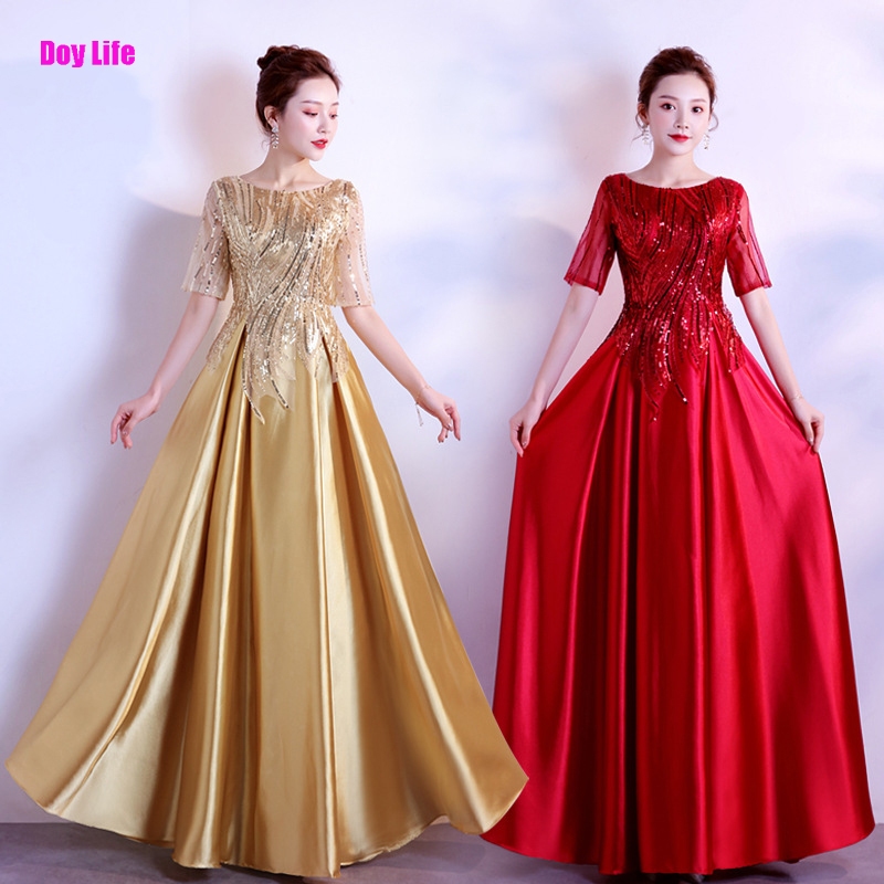 Group Performance Dress Wedding Bridesmaid Dress Long Sequined Banquet ...