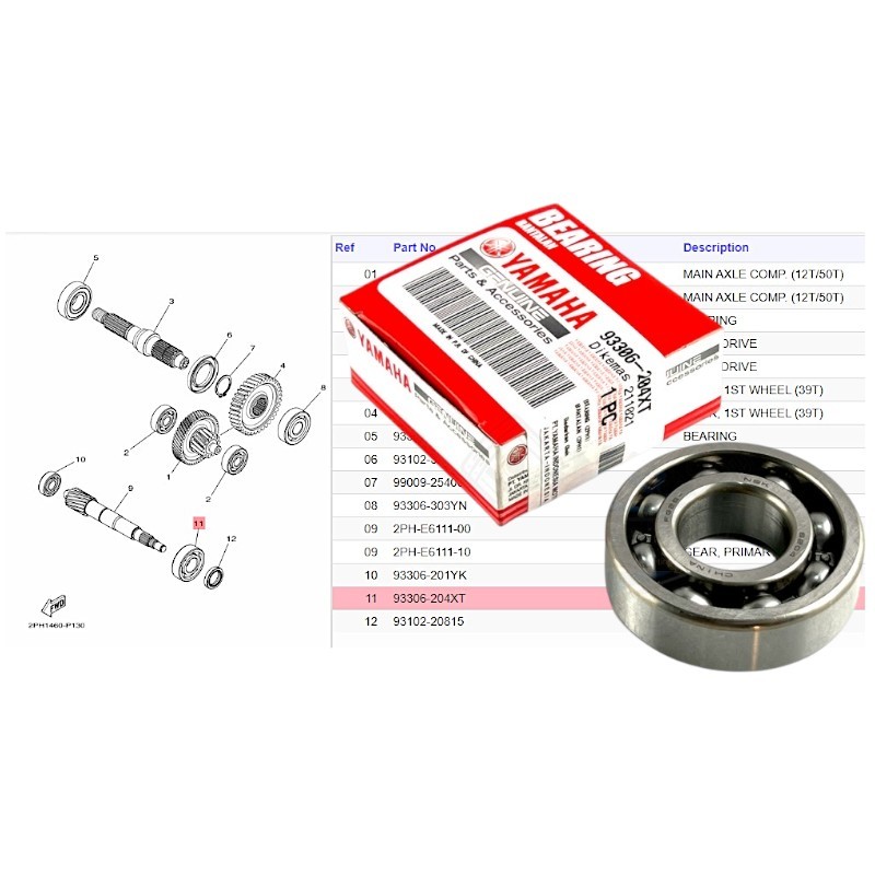 BEARING BALL 6204 (PRIMARY DRIVE OUTER BEARING) MIO i125 93306-204XT ...