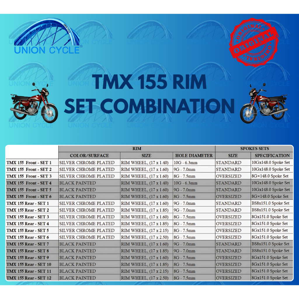 UNION CYCLE TMX 155 RIM SET (RIM + SPOKE SET COMBINATION) | Shopee ...
