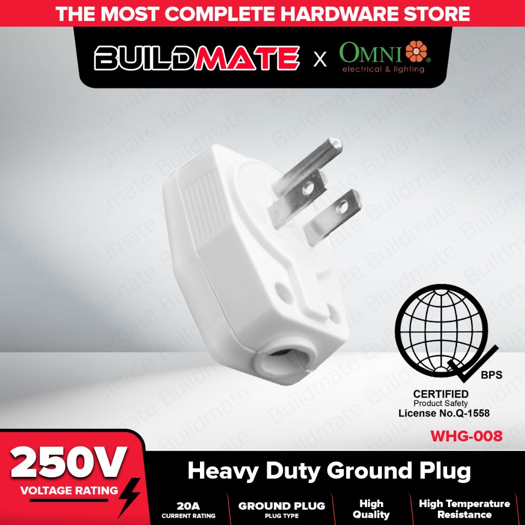BUILDMATE Omni Electrical Ground Plug 20A 250V Heavy Duty Power Outlet ...