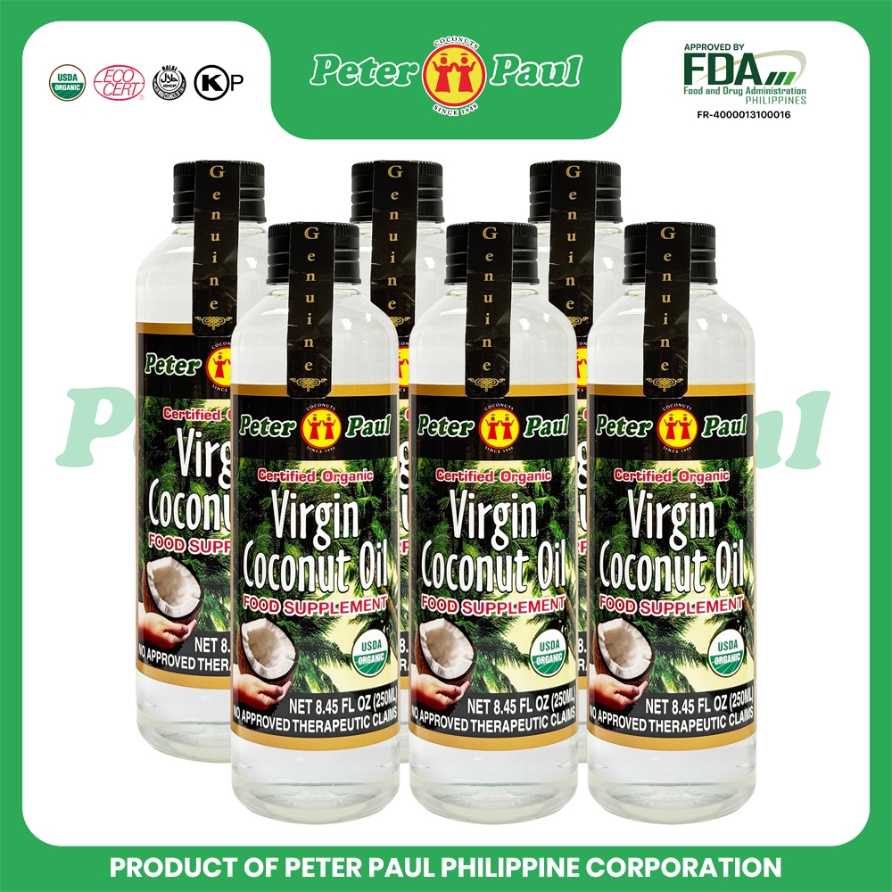 PETER PAUL Organic Virgin Coconut Oil VCO Food Supplement 250ML, 6-pcs ...