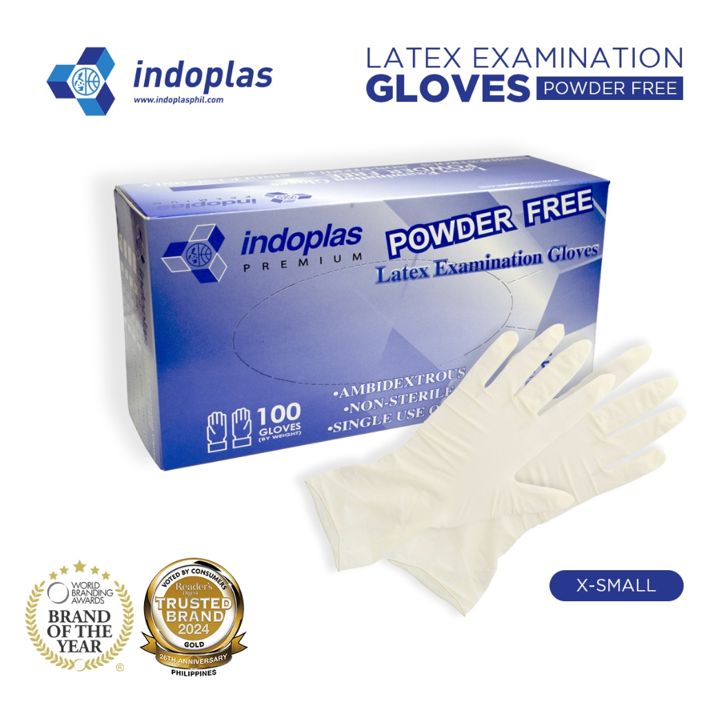 Indoplas Powder Free Examination Latex Gloves Box of 100 (Extra Small ...