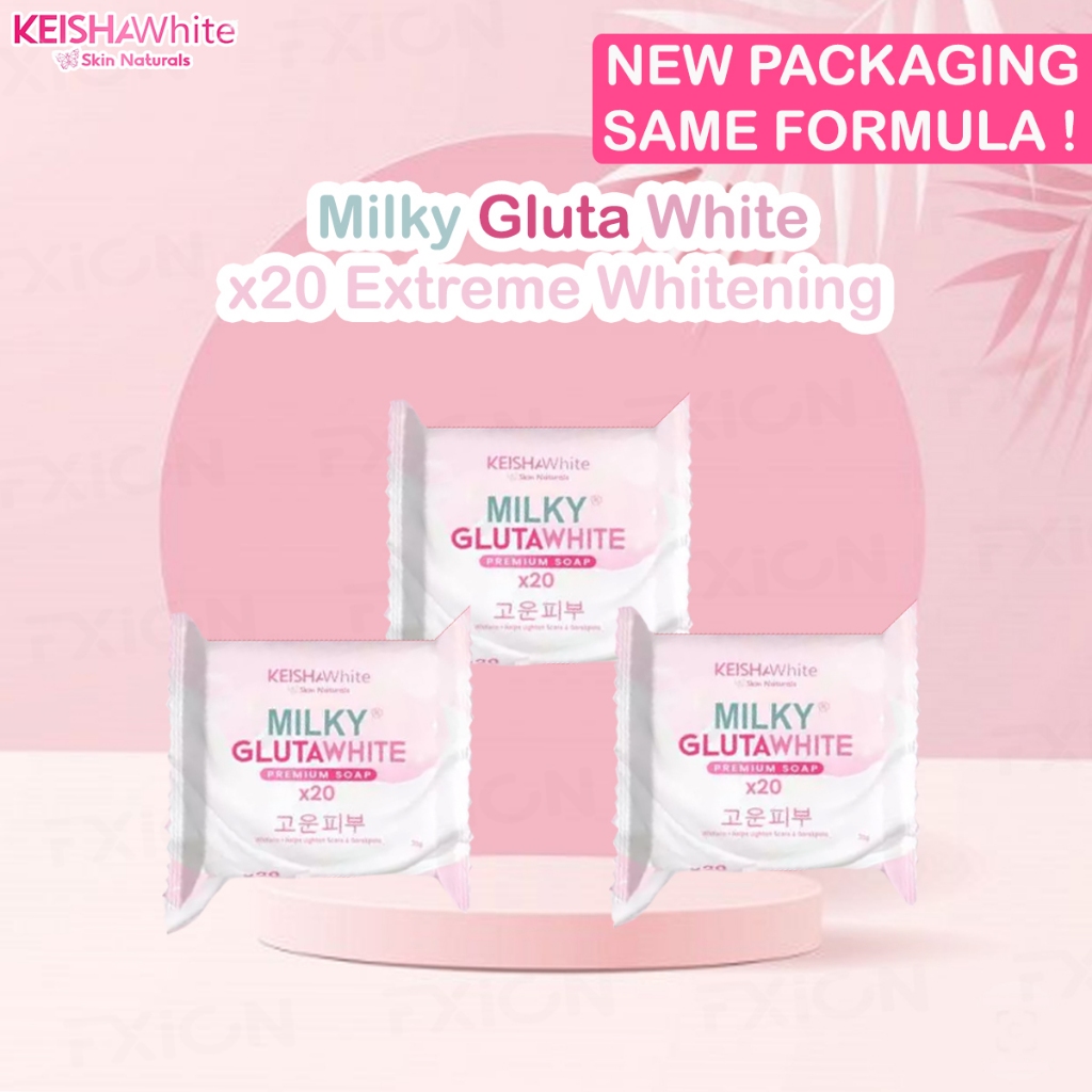 3 Pcs Keisha Milky Gluta White Bar Soap 20x Whitening Extreme Whitening ...