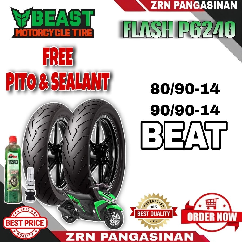 BEAST TIRE FLASH FOR HONDA BEAT 14" SET/PAIR WITH FREE TIRE SEALANT AND ...