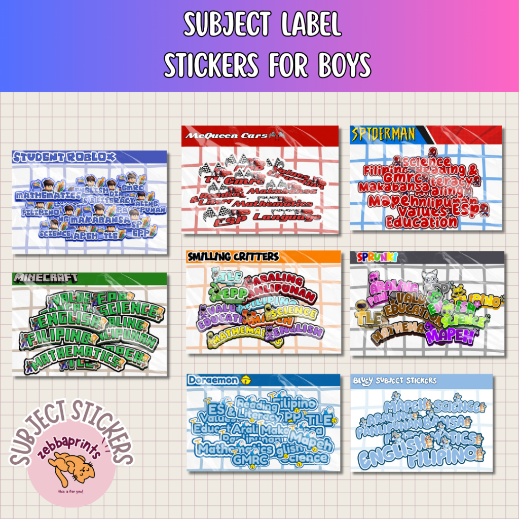 SUBJECT LABEL STICKERS FOR BOYS AND GIRLS- GRADE 1-6 - BASED ON DEPED ...