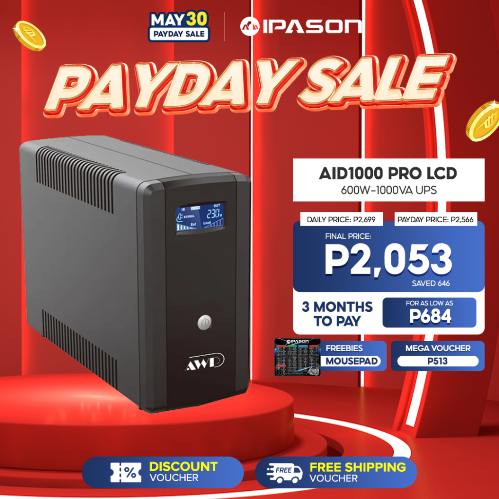 AWP AID1000 Pro Aide LCD 600W-1000VA UPS with AVR Uninterruptible Power ...