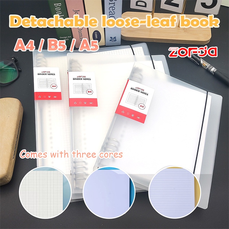 A5/B5/A4 Refillable Notebook Blank/Grid/Lined 60 Sheets Big Binder ...