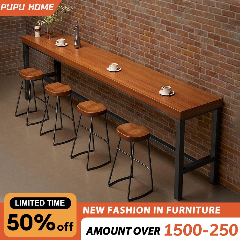 160/180cm Scratch Sstain-resistant Long Bar Table With High Bar Stool ...