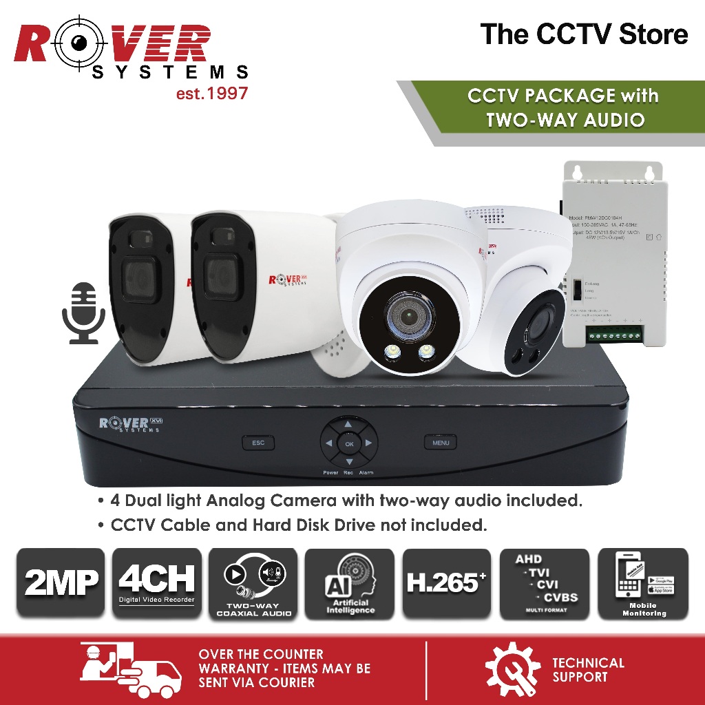 Rover 4 Channel CCTV Package with AUDIO |4* 2MP XVI DUAL LIGHT CCTV ...