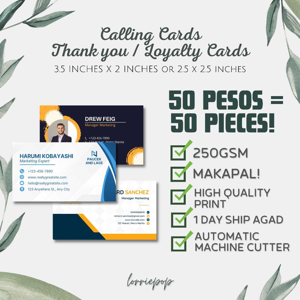 CALLING CARD PISO PRINT THANK YOU CARD CUSTOMIZED PERSONALIZED SMALL ...