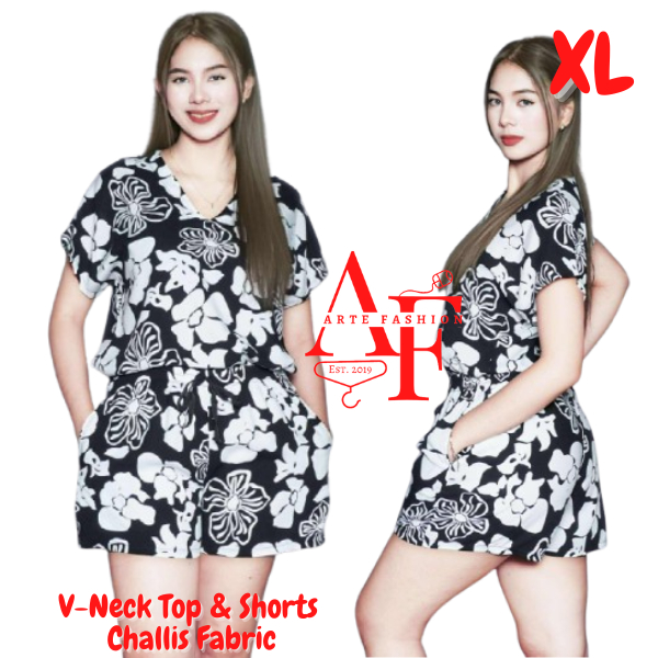 iNar-te (XL), Set Coordinate Floral Print, Chalis Fabric, Terno Short ...