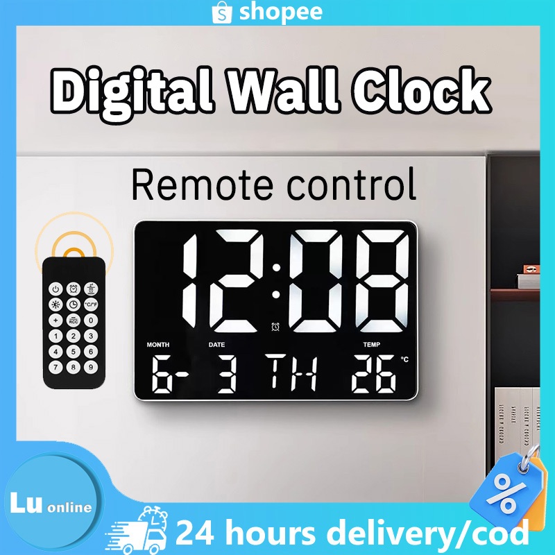 LED Digital Wall Clock Remote Control Large Display Alarm Clock Wall ...