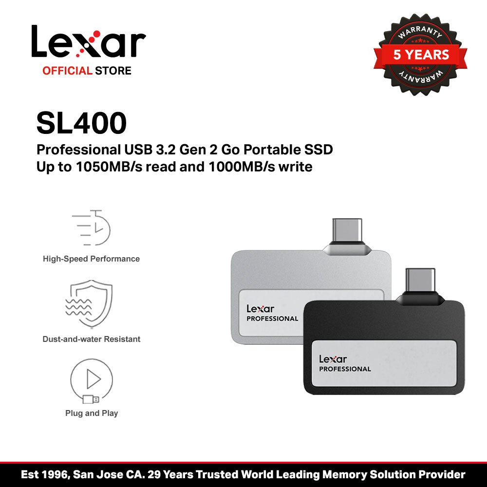 Lexar Professional Go SL400 1TB/2TB USB 3.2 Gen 2 Portable External SSD ...