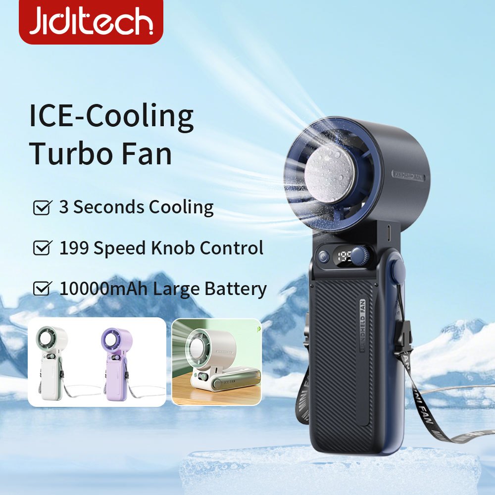 Jiditech 10000mAh High Speed Cooling Fan Handheld/Stand/Neck-hanging ...