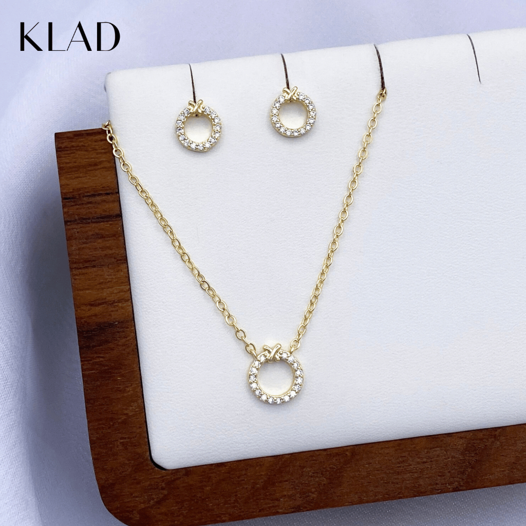 Klad Mileen Jewelry Set: Necklace & Earrings in Gold (Cubic Zirconia ...
