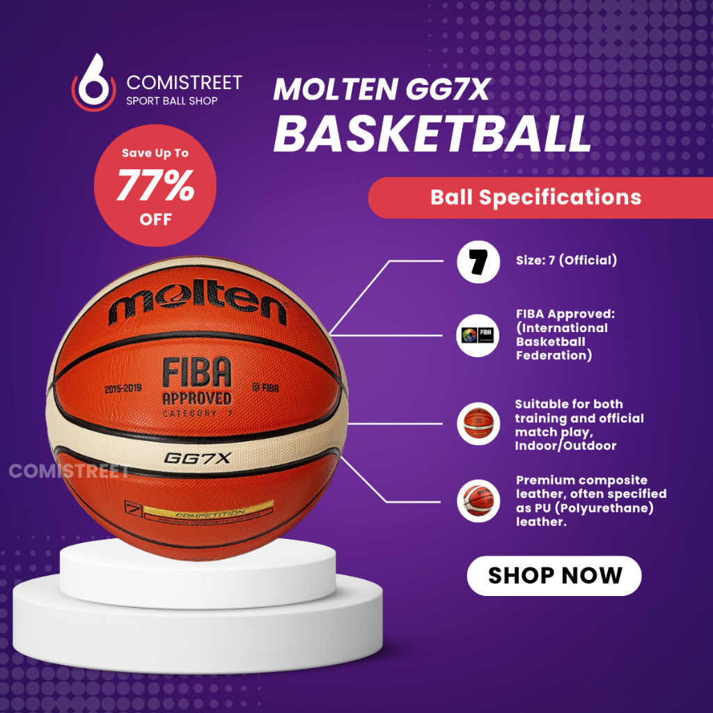 MOLTEN GG7X Basketball PU Leather With Free Pump Needle Net Indoor ...