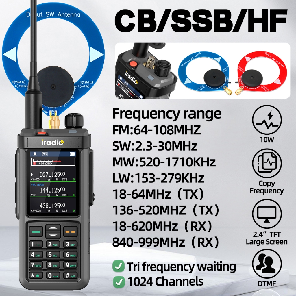 Iradio UV-98 PLUS Walkie Talkie Air Band 10W LSB CW CB SW MW LW SSB HF ...