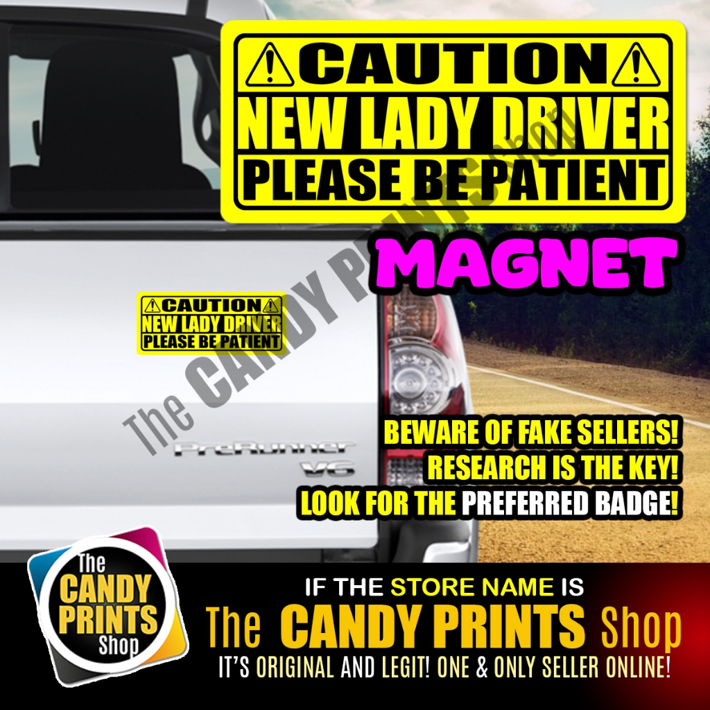 7 x 3 inches - Magnetic and Vinyl Car Sticker (CAUTION - NEW LADY ...