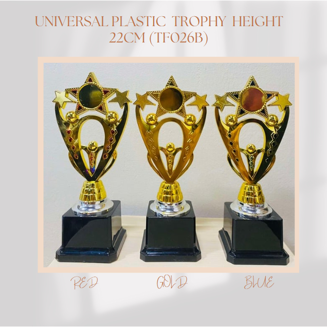 UNIVERSAL PLASTIC TROPHY HEIGHT 22CM AVAILABLE IN GOLD/RED/BLUE ...