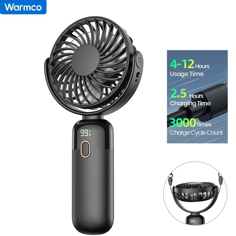 Warmco 5000mAh Quiet Mini Handheld Fan USB Rechargeable 4Speeds ...