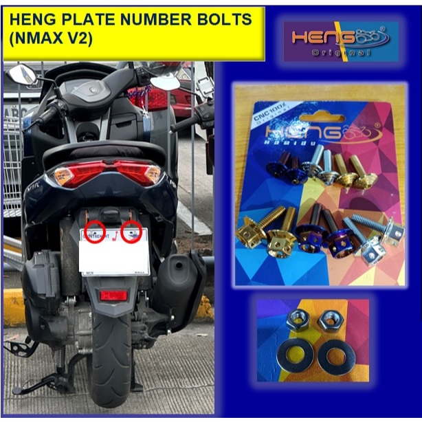 HENG Plate Number Bolts for YAMAHA NMAX V2 - Sold as pair(2pcs) w/ nuts ...