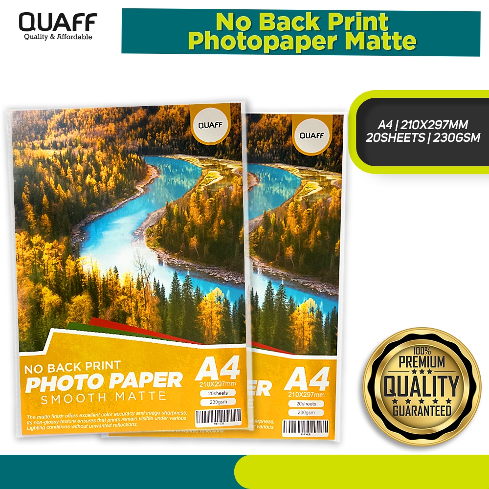 QUAFF No Back Print Photo Paper 230gsm (Matte) - 20sheets per pack ...