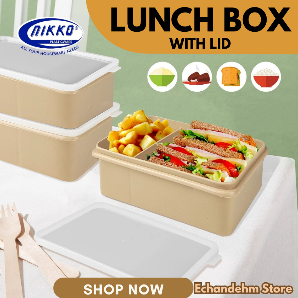 Nikko Mocha 2-Compartment Plastic Lunch Box with Lid – Durable Food ...