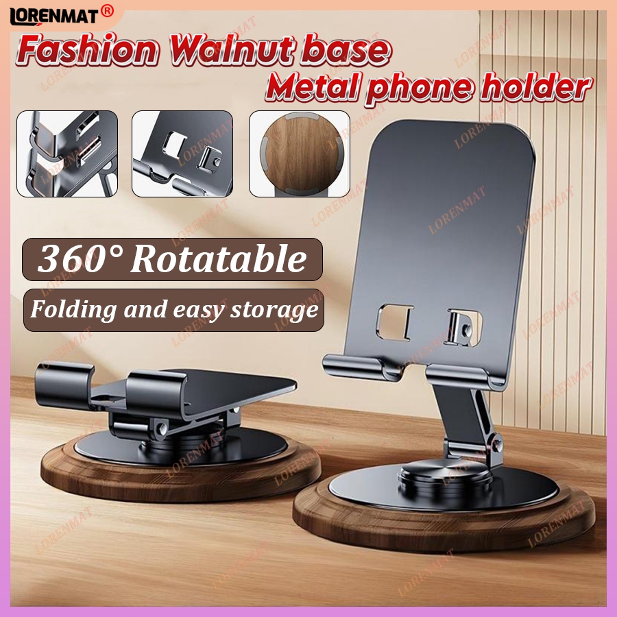 360° Metal Rotating Folding Cellphone Stand Holder Walnut Abs Base ...