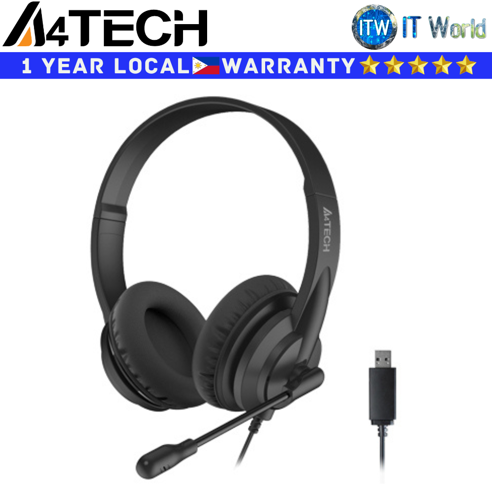 Itw | A4Tech Wired USB Headset Headphone HU-10 Black Light Weight ...