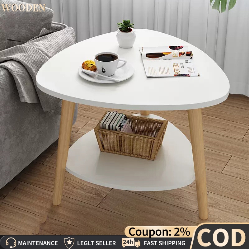 COD Modern Coffee Table Double Layers Tea Desk Wooden Center Table Mini ...
