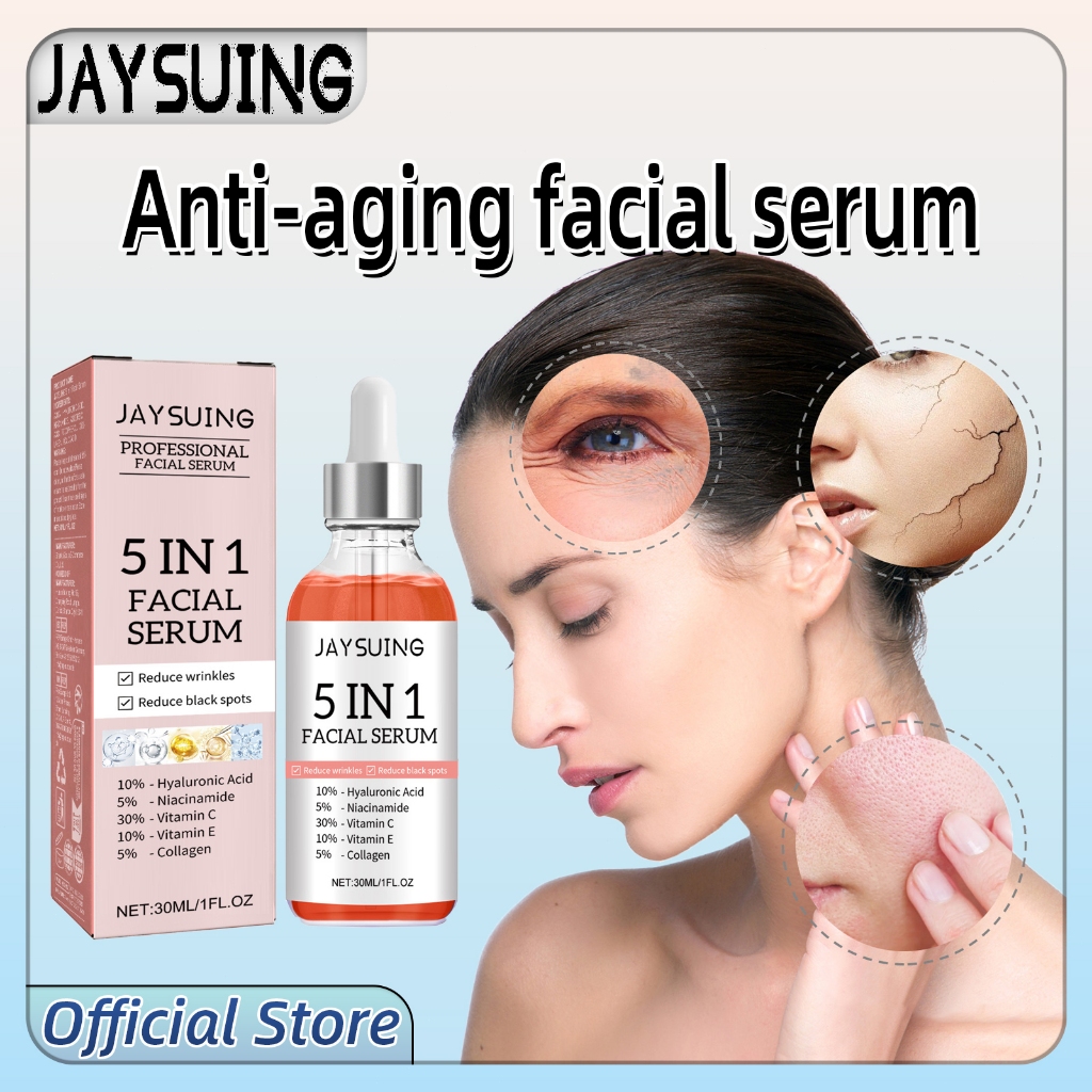 Jaysuing Anti Aging Face Serum 5 in 1 Wrinkle Remove Fade Fine Lines Vitamin C Lighten Spots ...