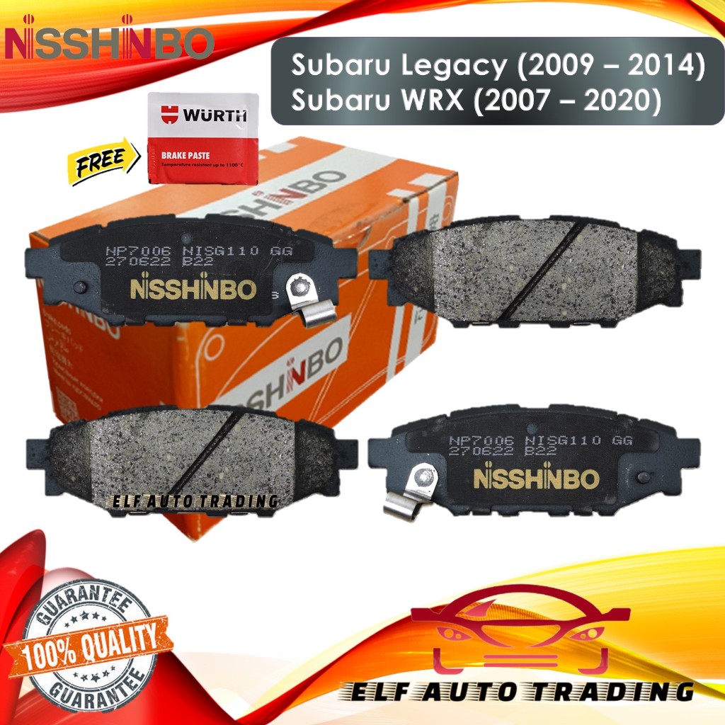 Genuine Nisshinbo Rear Brake Pads with SHIMS Subaru Legacy (2009 - 2014 ...