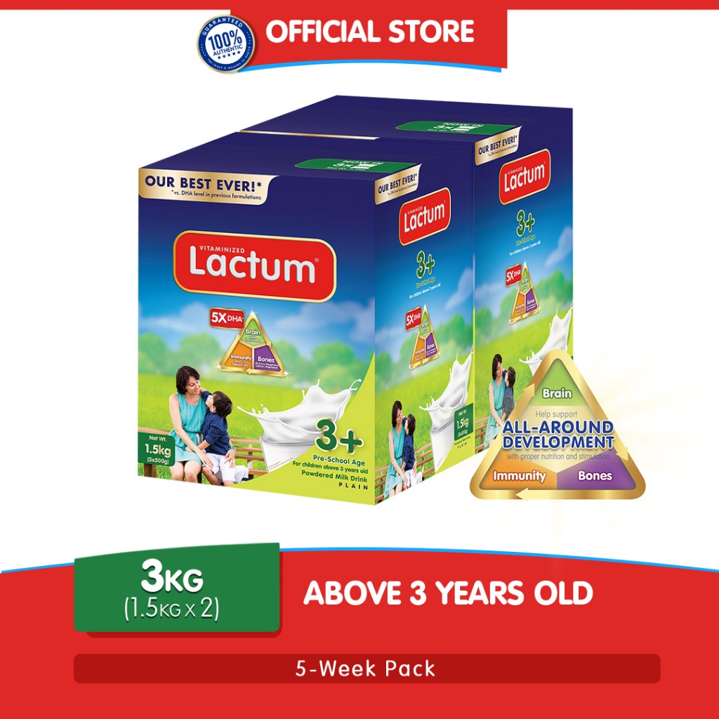 Lactum 3+ Plain Milk Drink for Children Over 3 - 5 Years Old 3kg (1.5kg x 2) | Shopee Philippines