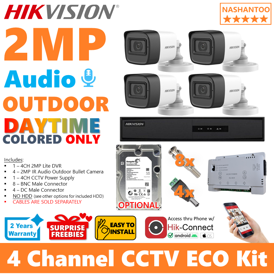 Hikvision 4Channel 2MP IR Audio 4Camera 4CH Outdoor DIY CCTV Package ...