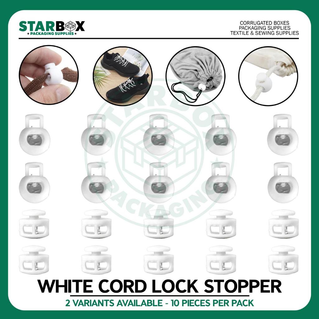 Starbox (WHITE) 10Pcs Spring Load Plastic Round Toggle Stopper Cord ...